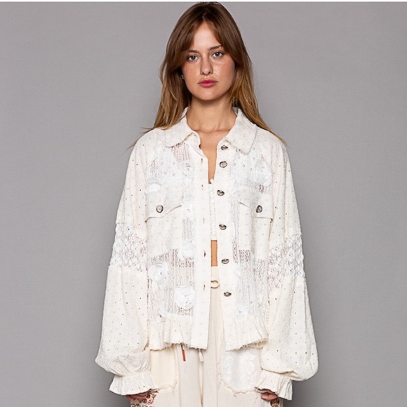 POL | Jackets & Coats | 34 Pol Shacket Jacket Top Womens Cream Lace ...